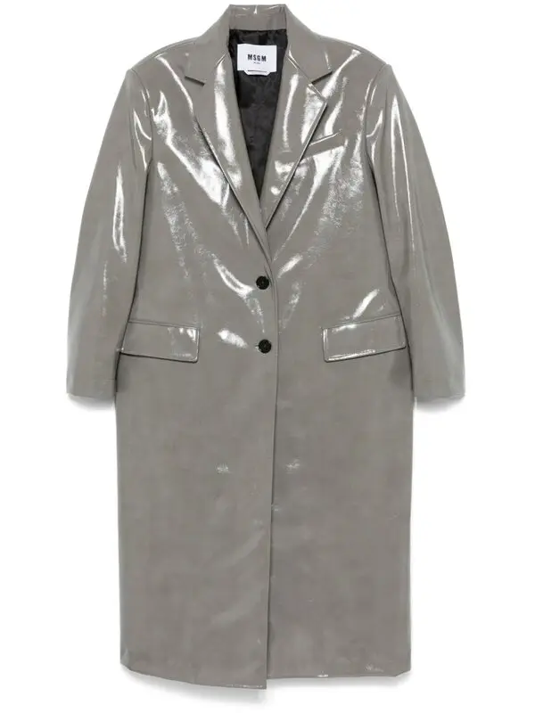 MSGM Faux-leather Long Coat - Grey