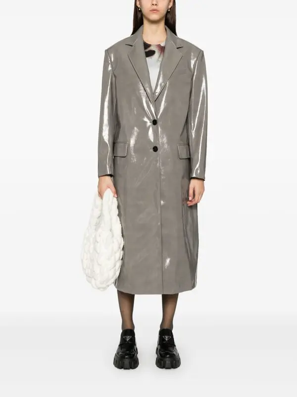 MSGM Faux-leather Long Coat - Grey