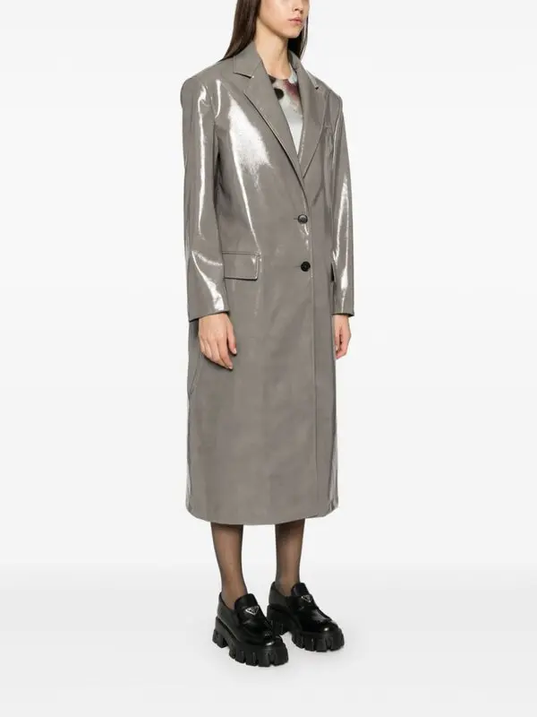 MSGM Faux-leather Long Coat - Grey