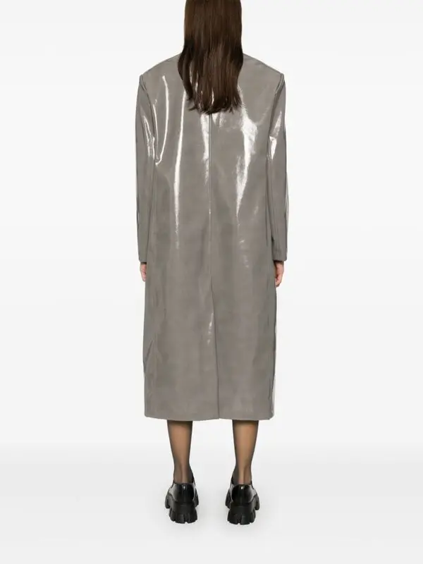 MSGM Faux-leather Long Coat - Grey