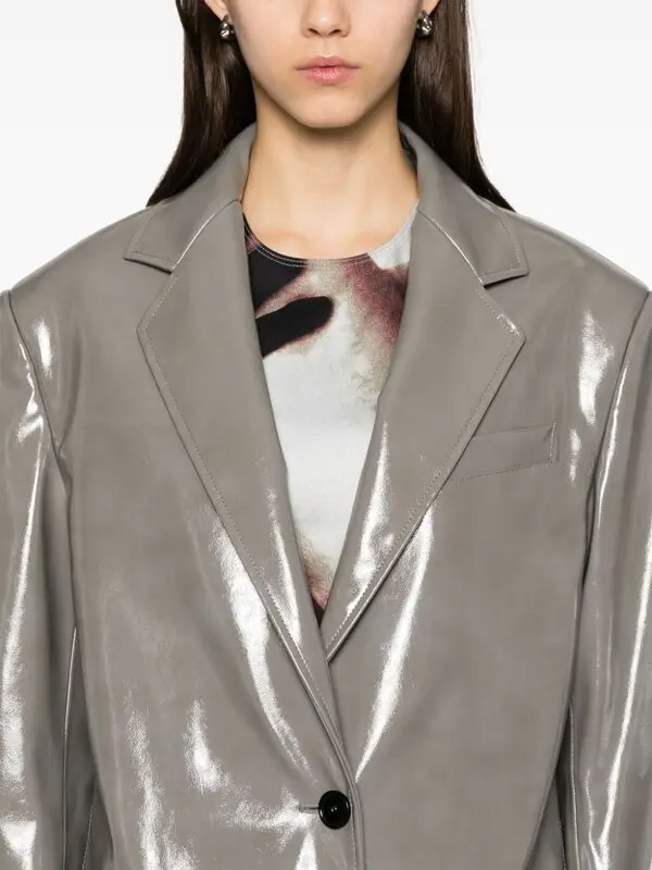MSGM Faux-leather Long Coat - Grey