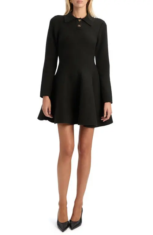 Buy Bardot Lexter Long Sleeve Fit & Flare Polo Sweater Minidress -  Chocolate At 50% Off | Editorialist