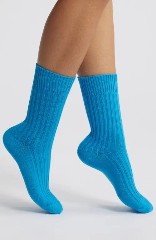 CASA CLARA Ribbed Cotton-blend Crew Socks - Sky Blue