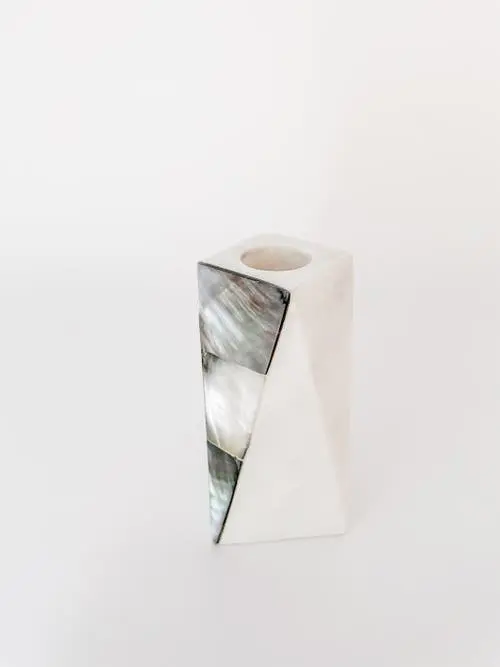 Anaya Marble Grey Pearl Candle Holders