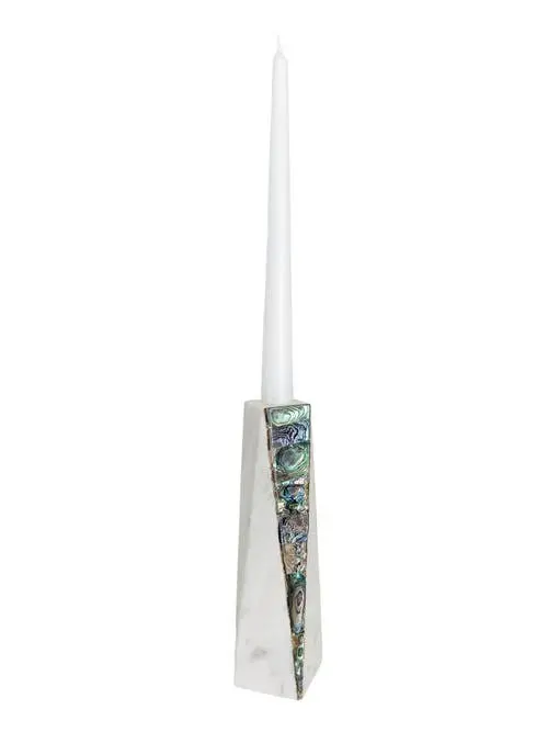 Anaya Rainbow Pearl Marble Candle Holder - White