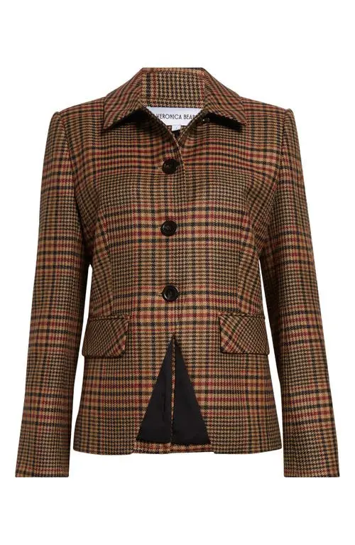 Veronica Beard Aire Houndstooth Check Wool Dickey Jacket In Camel