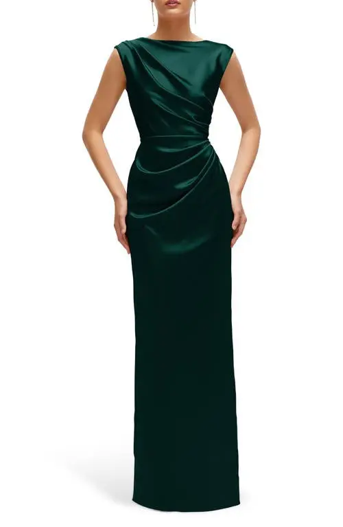 After Six Pleated Cap-sleeve Charmeuse Gown - Evergreen