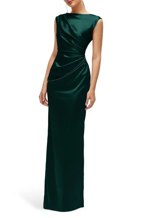 After Six Pleated Cap-sleeve Charmeuse Gown - Evergreen