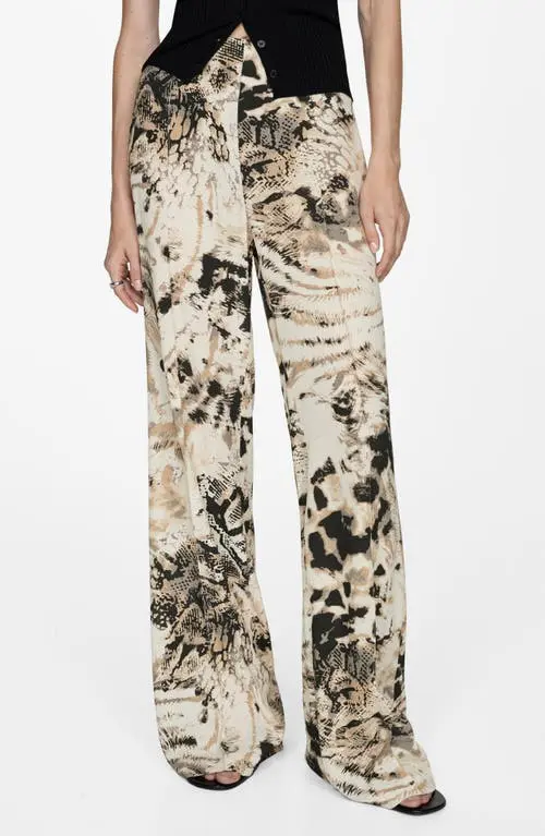 Mango Animal Print Wide Leg Trousers