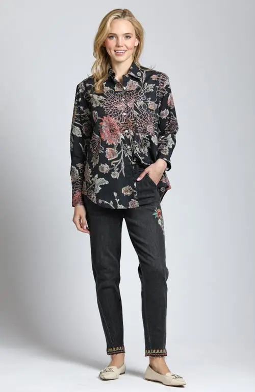 APNY Boyfriend Poplin Button-up Shirt - Black Multi