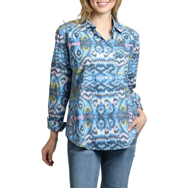 APNY Boyfriend Poplin Button-up Shirt - Blue Multi