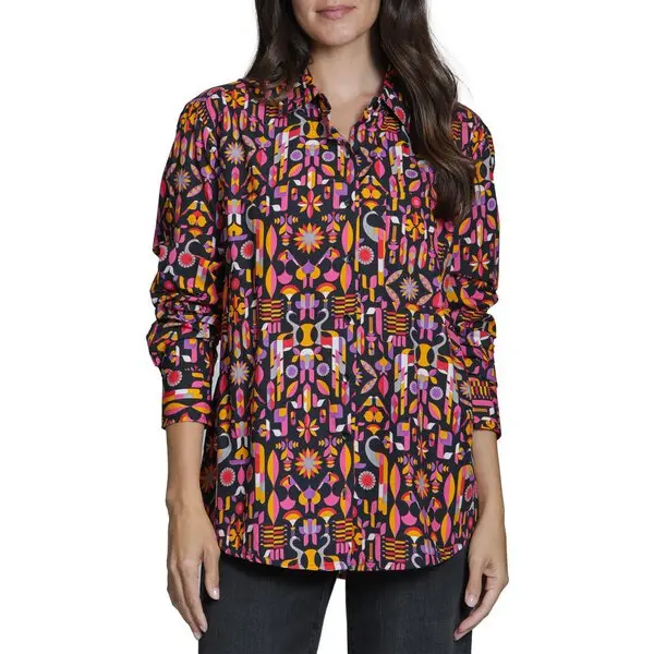 APNY Boyfriend Poplin Button-up Shirt - Pink Multi