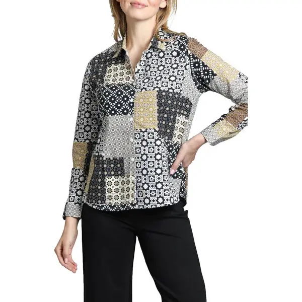 APNY Print Poplin Shirt - Grey/beige Multi