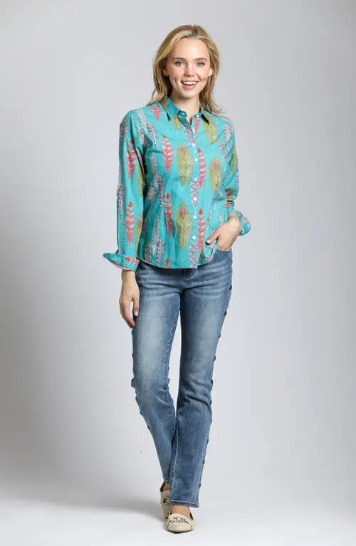 APNY Print Poplin Shirt - Turquoise Multi