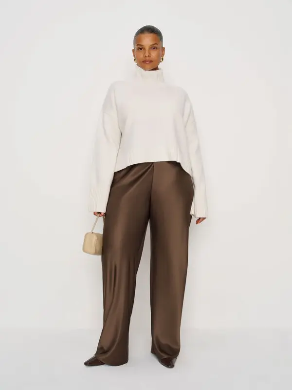 REFORMATION Gale Satin Trousers - Brown