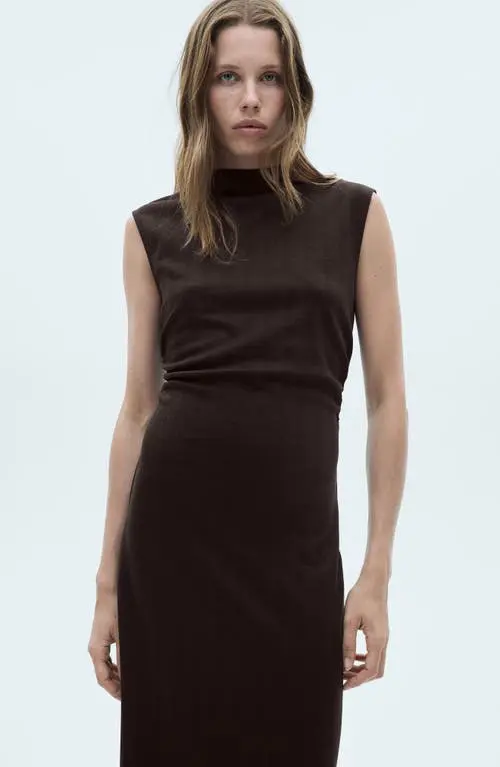 Mango Gathered Herringbone Stitch Knit Dress