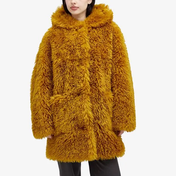 STAND STUDIO Midi Faux Fur Hooded Coat