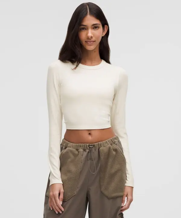 Lululemon Hold Tight Straight-hem Cropped Long-sleeve Shirt - Light Ivory