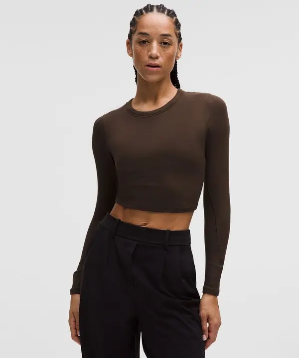 Lululemon Hold Tight Straight-hem Cropped Long-sleeve Shirt - Walnut Crunch