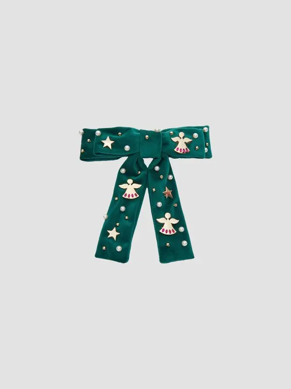 Lele Sadoughi Antoinette Angel Bell Bow Barrette - Forest Green