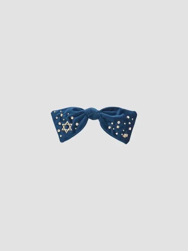 Lele Sadoughi Paloma Embellished Velvet Bow Barrette - Navy
