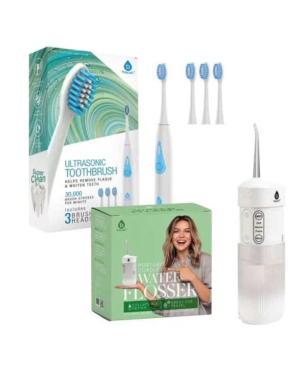 PURSONIC Ultimate Smile Care Duo: Triple-head Tooth Wizard & Travel-ready Water Flosser - White