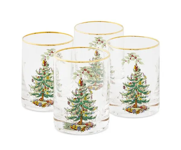 SPODE Christmas Tree Double Old-fashioned Glass, Set Of 4