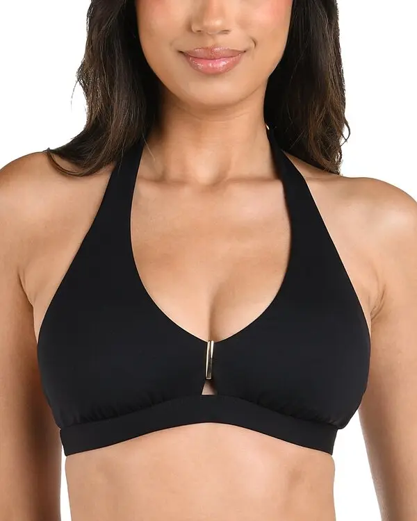 La Blanca Luxe V Neck Halter Bikini Top - Black