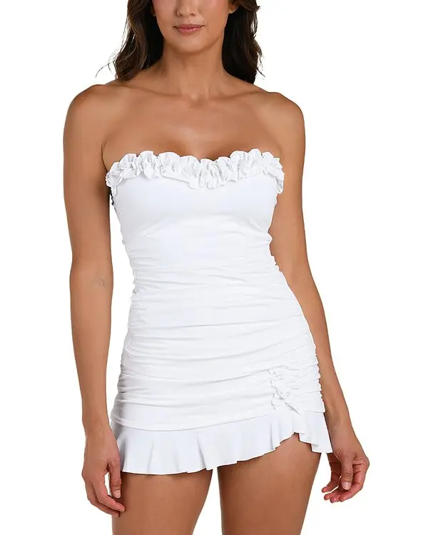La Blanca Ruffle Bandeau Tankini Top - White