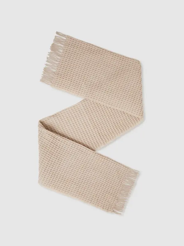 REISS Norah Wool Waffle Scarf - Neutral