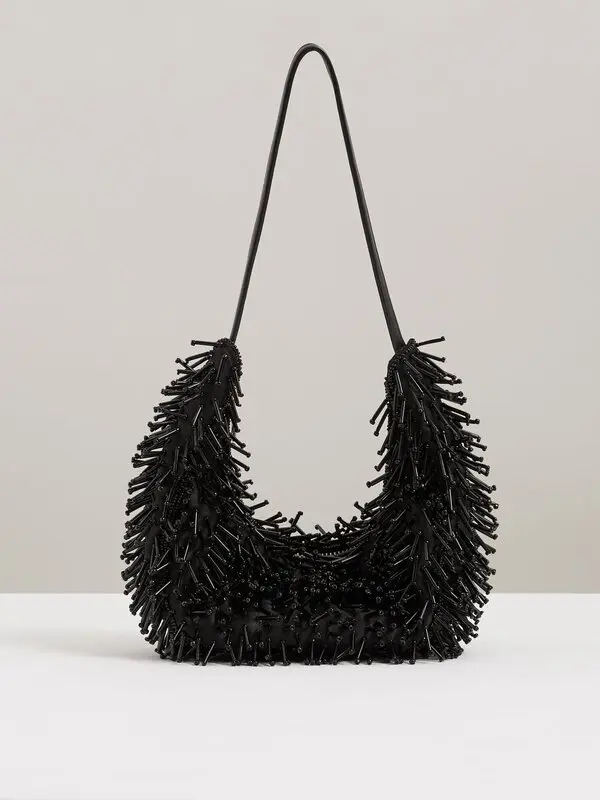 REISS Moon Beaded Crescent Shoulder Bag