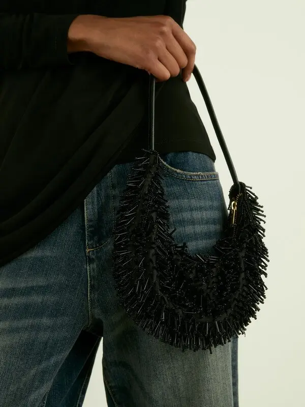 REISS Moon Beaded Crescent Shoulder Bag