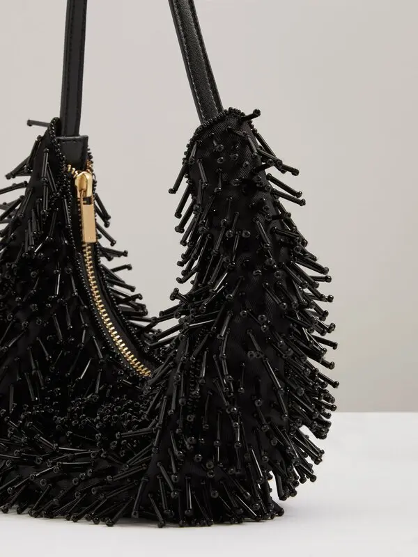 REISS Moon Beaded Crescent Shoulder Bag