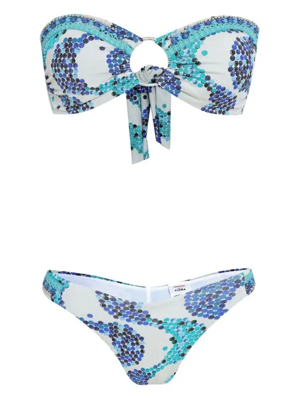 AMIR SLAMA Graphic Print Bandeau Bikini Set - White