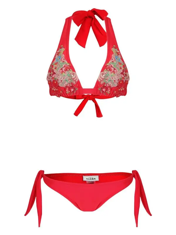 AMIR SLAMA Embroidered Bikini Set - Red