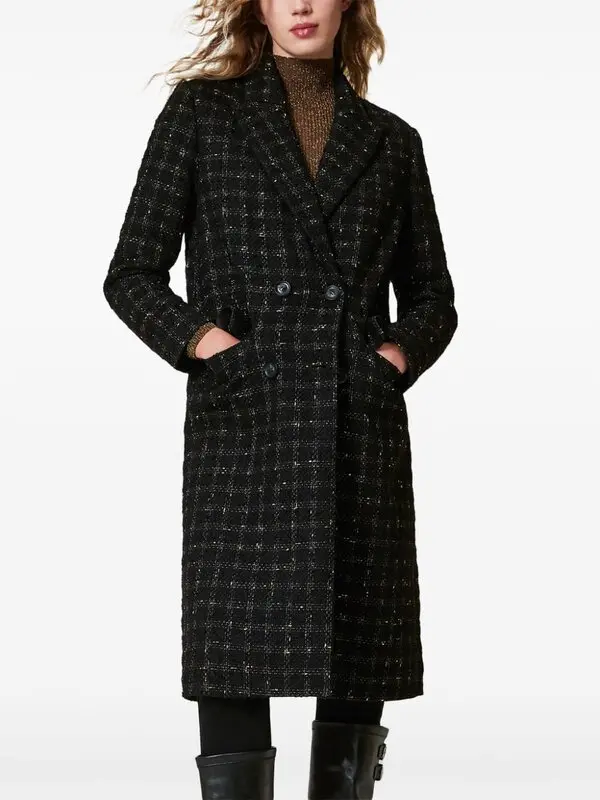 TWINSET Check Pattern Bouclé Coat