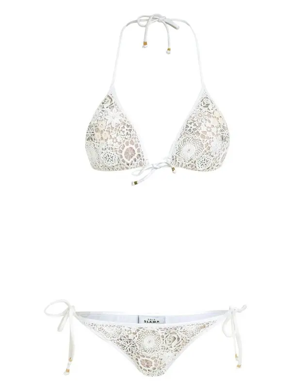 AMIR SLAMA Floral Embroidered Bikini - White