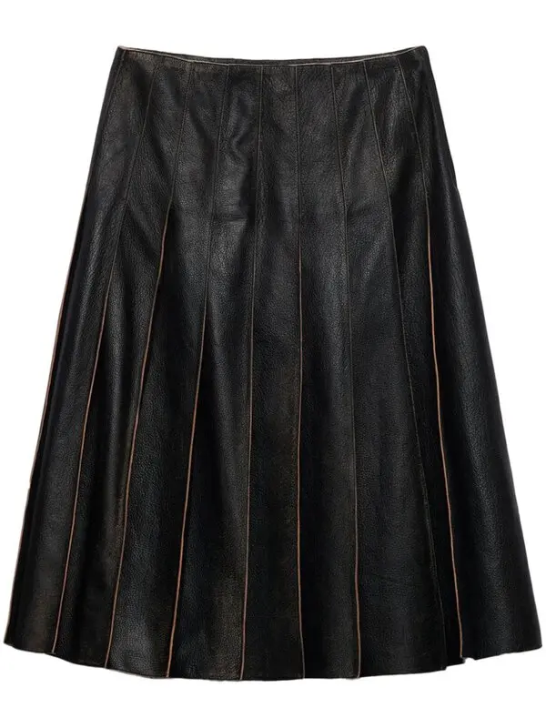 Prada Pleated Leather Midi Skirt