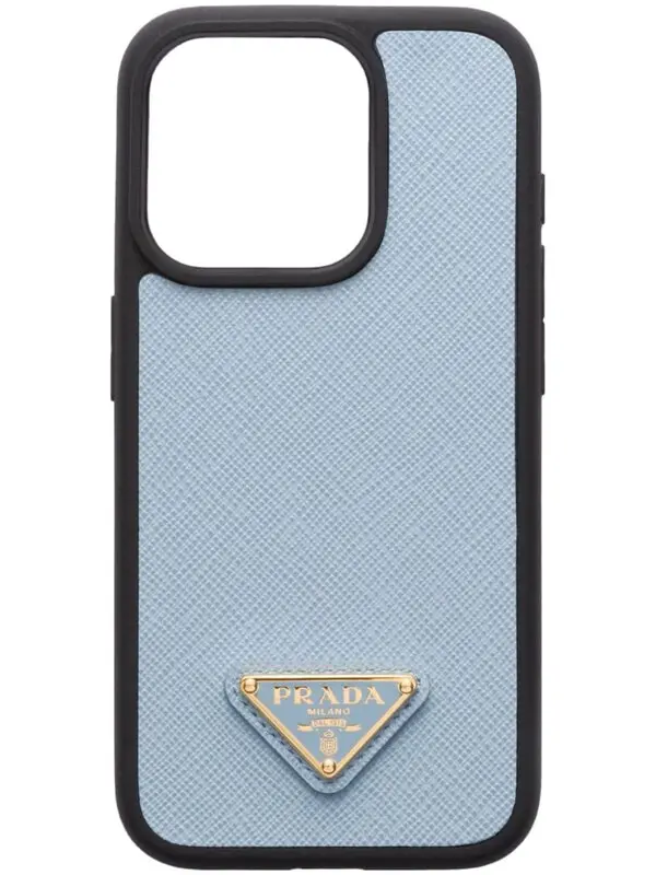 Prada Triangle-logo Iphone 15 Pro Case - Blue