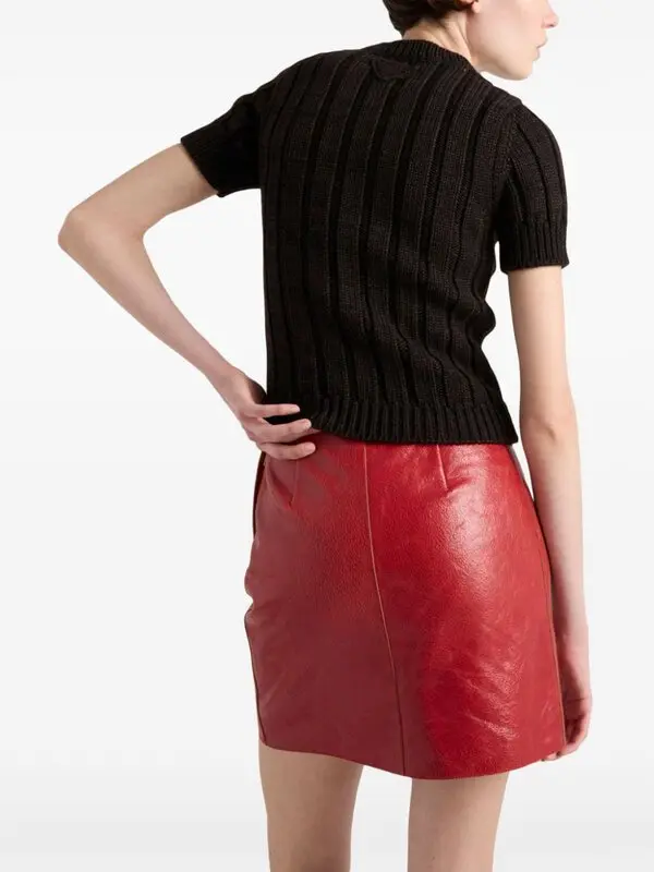 Prada Cracked-effect Leather Mini Skirt