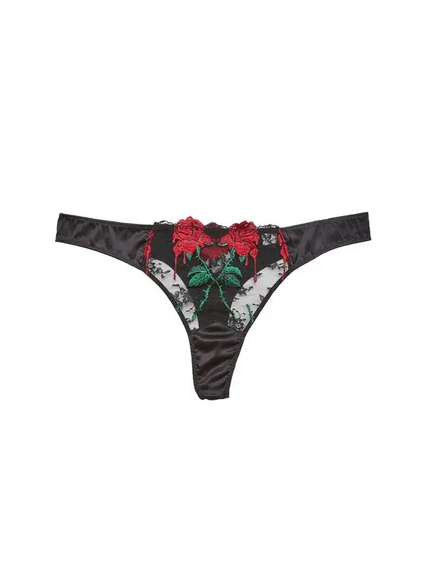 Fleur Du Mal Vampire Rose Embroidery Thong - Black
