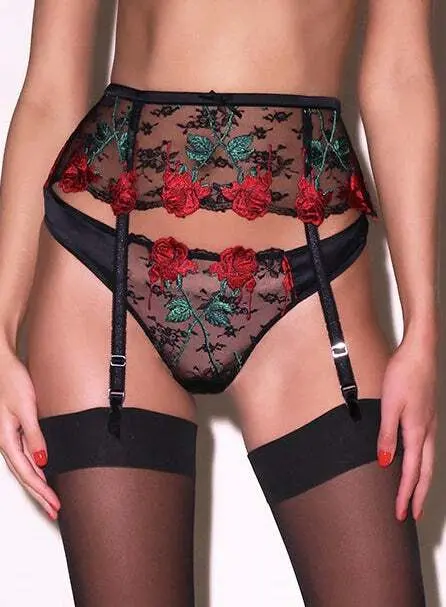 FLEUR DU MAL Vampire Rose Embroidery Thong