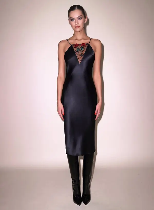 FLEUR DU MAL Vampire Rose Embroidery Slip Dress