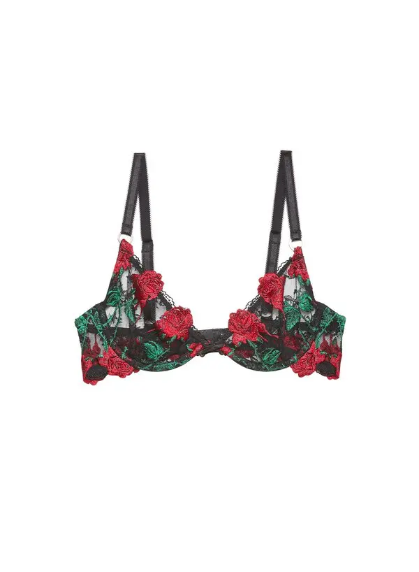 Fleur Du Mal Vampire Rose Embroidery Demi Bra - Black