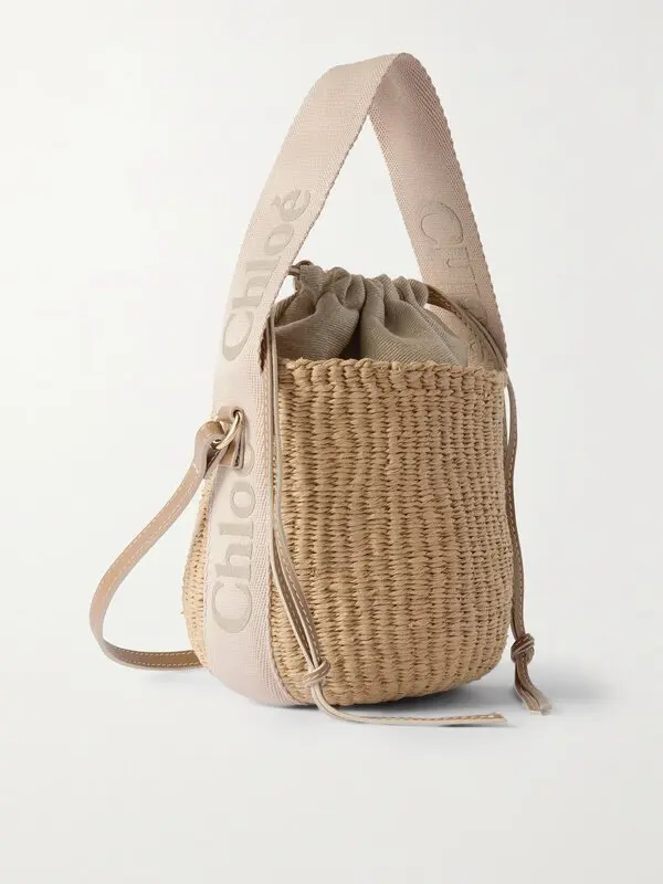 Chloé Woody Small Leather-trimmed Raffia Basket Bag - Neutrals