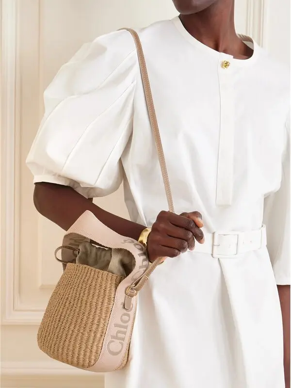 Chloé Woody Small Leather-trimmed Raffia Basket Bag - Neutrals