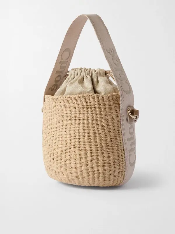 Chloé Woody Small Leather-trimmed Raffia Basket Bag - Neutrals