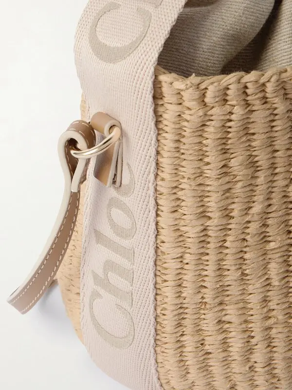Chloé Woody Small Leather-trimmed Raffia Basket Bag - Neutrals