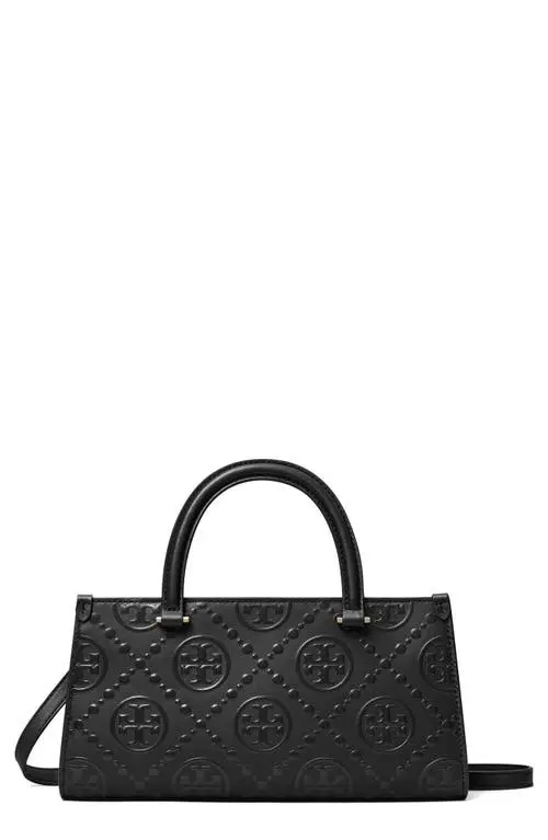 Tory Burch Small T Monogram Embossed Leather Tote - Black
