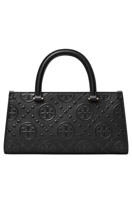 Tory Burch Small T Monogram Embossed Leather Tote - Black